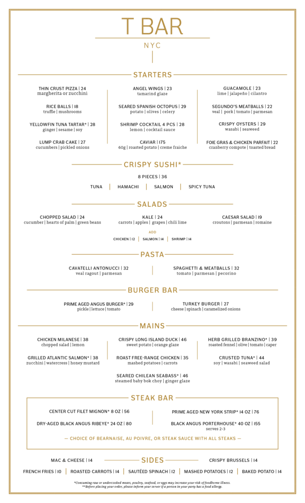 menu - TBarNYC